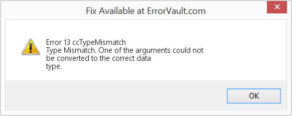 How to fix Error 13 (ccTypeMismatch) - Type Mismatch. One of the ...